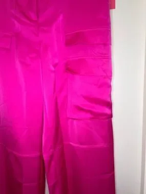 Pants & Jumpsuits | Nwt Hot Pink Satin Cargo Pants Xxl Wide Leg ...